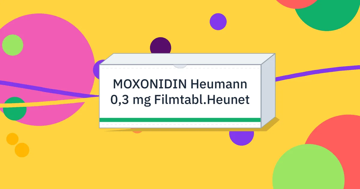 Symbolbild: Packung mit der Aufschrift MOXONIDIN Heumann 0,3 mg Filmtabl.Heunet (PZN 05887083) – Verfügbarkeit und Bezug in Apotheken in Frankfurt am Main