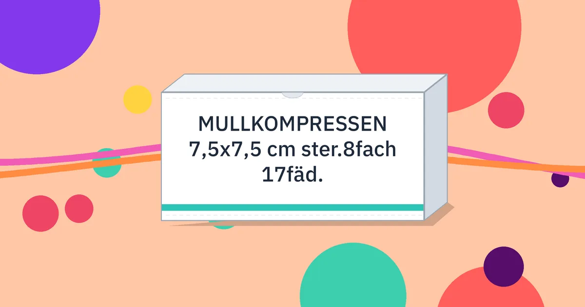 Symbolbild: Packung mit der Aufschrift MULLKOMPRESSEN 7,5x7,5 cm ster.8fach 17fäd. (PZN 06929240) – Verfügbarkeit und Bezug in Apotheken in Frankfurt am Main