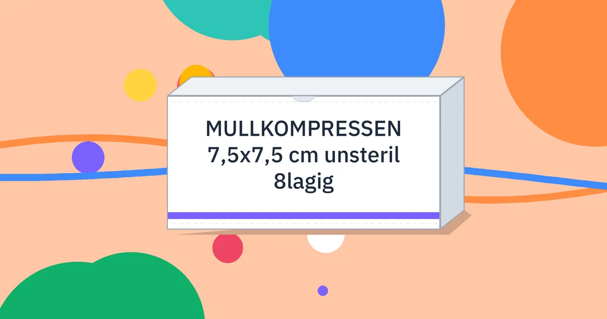 Symbolbild: Packung mit der Aufschrift MULLKOMPRESSEN 7,5x7,5 cm unsteril 8lagig (PZN 01651343) – Verfügbarkeit und Bezug in Apotheken in Frankfurt am Main