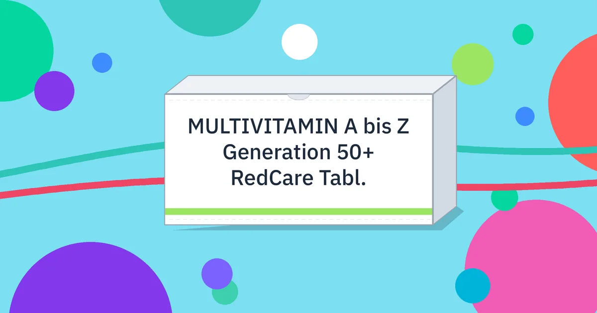 Symbolbild: Packung mit der Aufschrift MULTIVITAMIN A bis Z Generation 50+ RedCare Tabl. (PZN 18733803) – Verfügbarkeit und Bezug in Apotheken in Frankfurt am Main