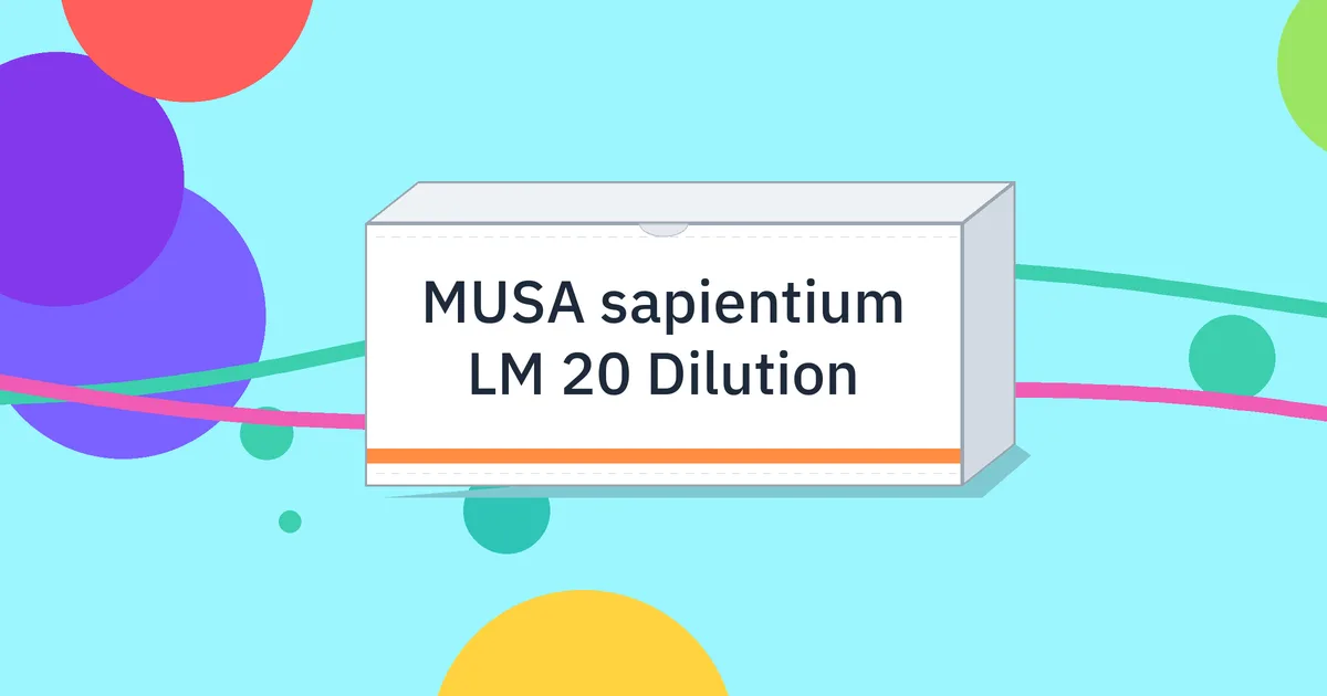 Symbolbild: Packung mit der Aufschrift MUSA sapientium LM 20 Dilution (PZN 13611768) – Verfügbarkeit und Bezug in Apotheken in Frankfurt am Main