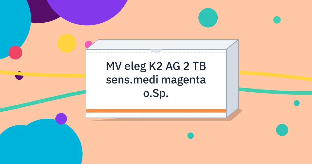 Symbolbild: Packung mit der Aufschrift MV eleg K2 AG 2 TB sens.medi magenta o.Sp. (PZN 14640648) – Verfügbarkeit und Bezug in Apotheken in Frankfurt am Main