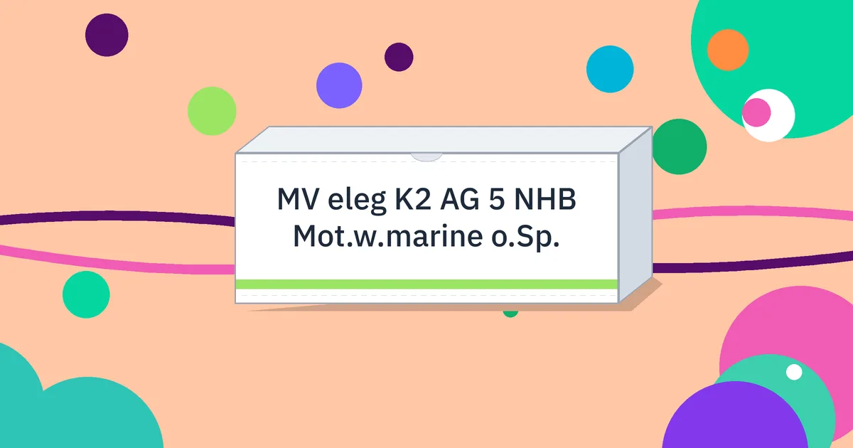 Symbolbild: Packung mit der Aufschrift MV eleg K2 AG 5 NHB Mot.w.marine o.Sp. (PZN 15727529) – Verfügbarkeit und Bezug in Apotheken in Frankfurt am Main