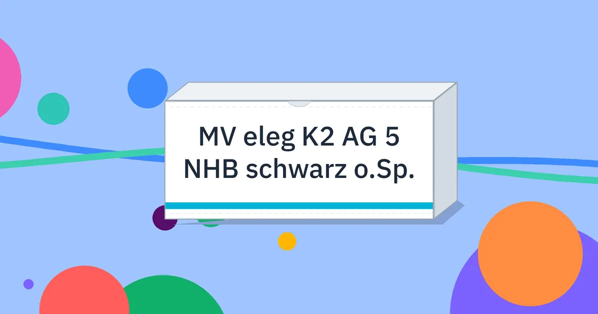 Symbolbild: Packung mit der Aufschrift MV eleg K2 AG 5 NHB schwarz o.Sp. (PZN 15731413) – Verfügbarkeit und Bezug in Apotheken in Frankfurt am Main