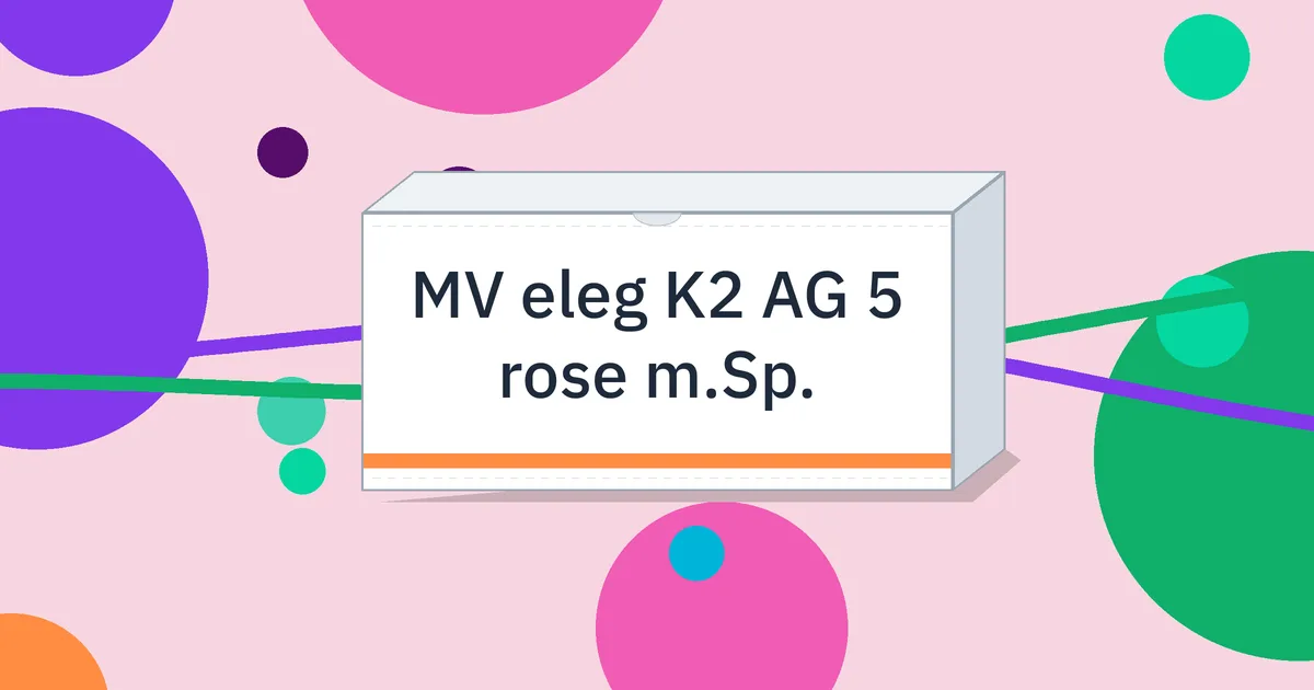 Symbolbild: Packung mit der Aufschrift MV eleg K2 AG 5 rose m.Sp. (PZN 14700273) – Verfügbarkeit und Bezug in Apotheken in Frankfurt am Main