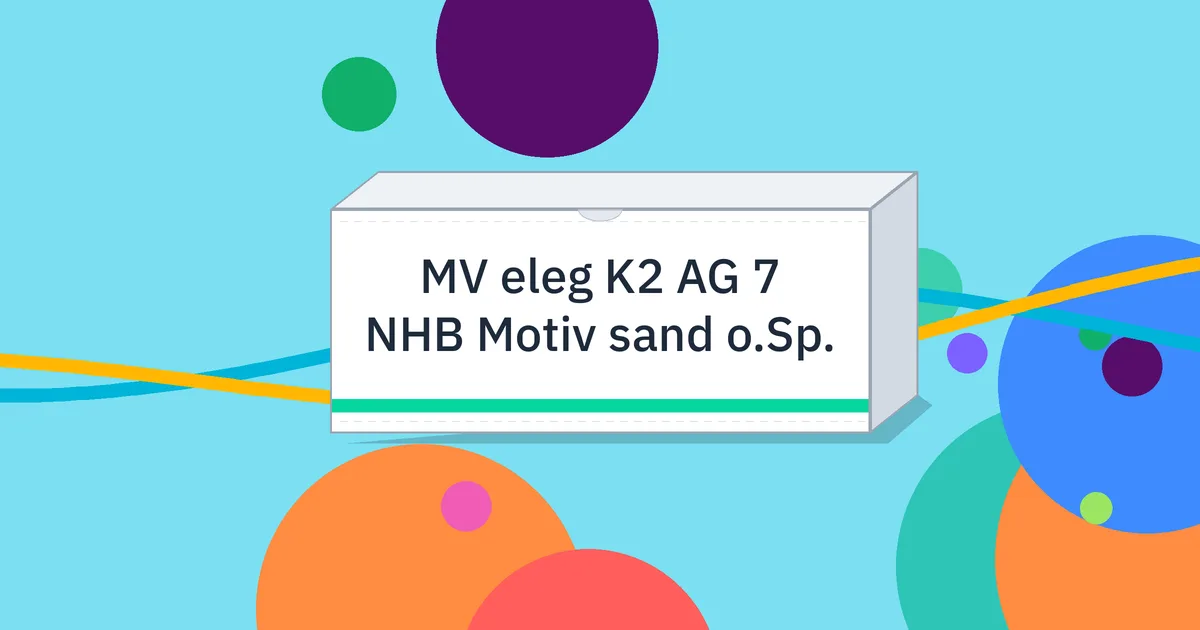 Symbolbild: Packung mit der Aufschrift MV eleg K2 AG 7 NHB Motiv sand o.Sp. (PZN 18930001) – Verfügbarkeit und Bezug in Apotheken in Frankfurt am Main