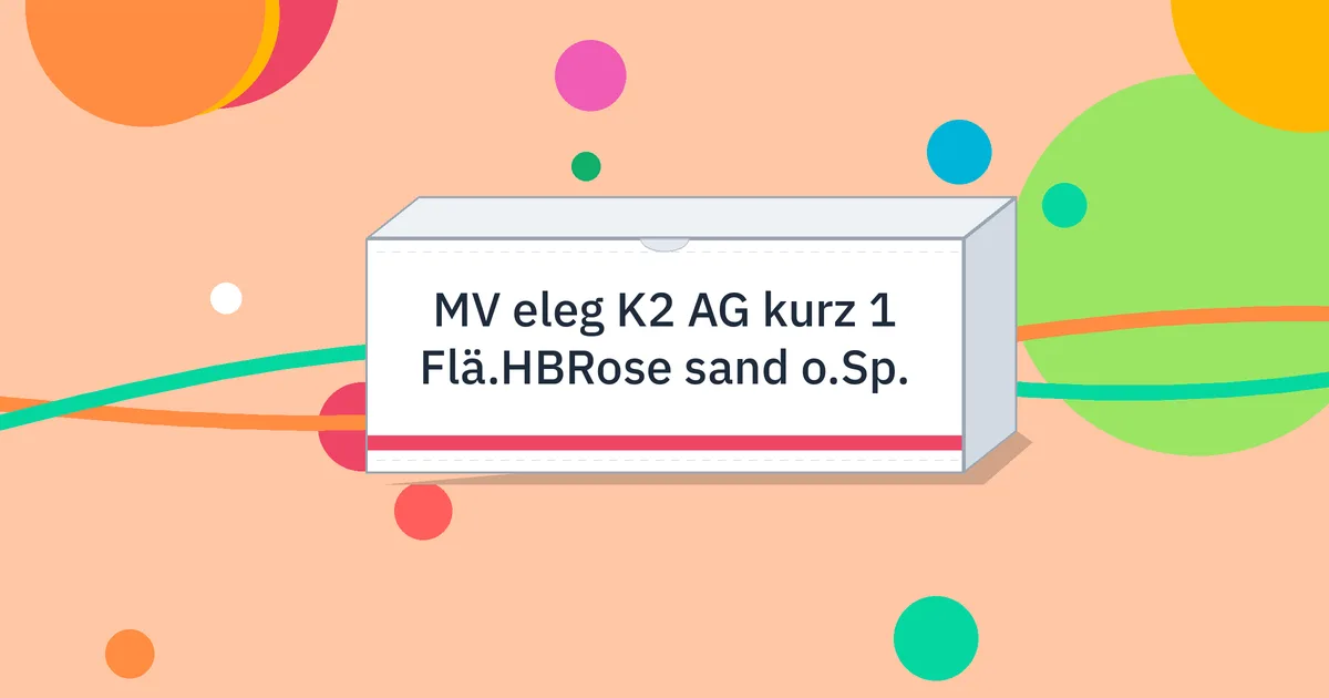 Symbolbild: Packung mit der Aufschrift MV eleg K2 AG kurz 1 Flä.HBRose sand o.Sp. (PZN 18925827) – Verfügbarkeit und Bezug in Apotheken in Frankfurt am Main