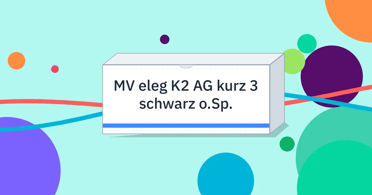 Symbolbild: Packung mit der Aufschrift MV eleg K2 AG kurz 3 schwarz o.Sp. (PZN 00340546) – Verfügbarkeit und Bezug in Apotheken in Frankfurt am Main