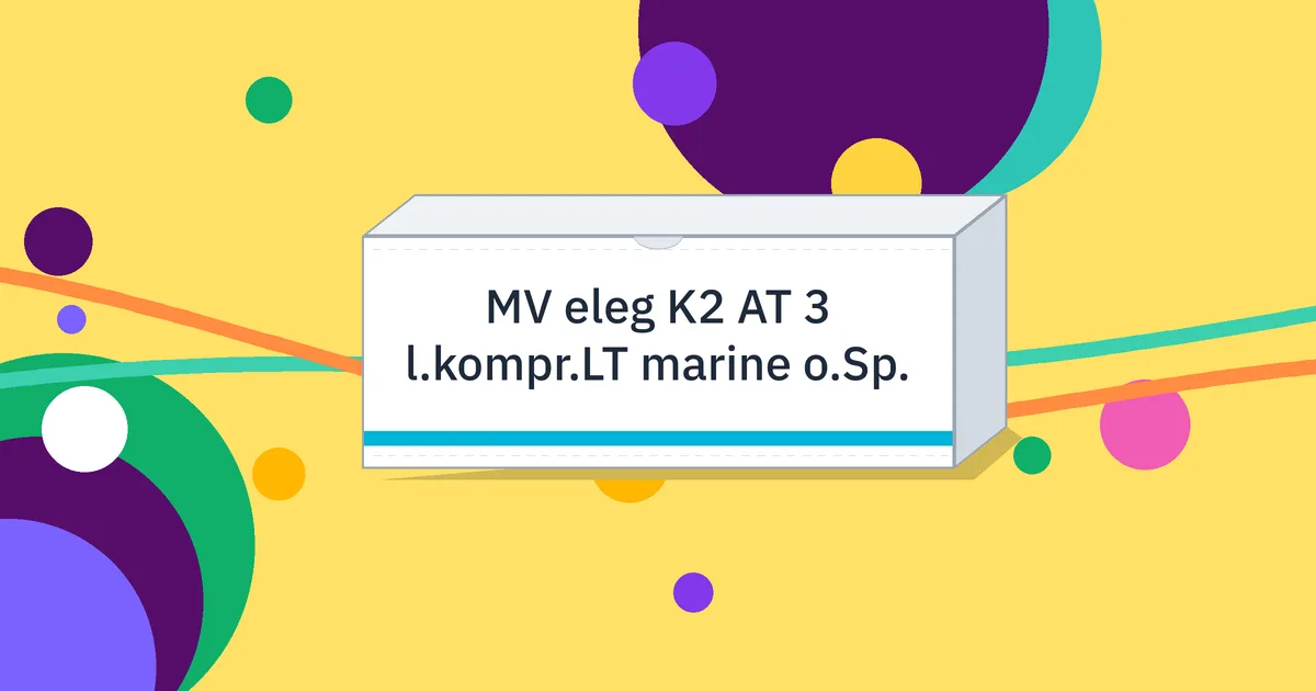Symbolbild: Packung mit der Aufschrift MV eleg K2 AT 3 l.kompr.LT marine o.Sp. (PZN 15285971) – Verfügbarkeit und Bezug in Apotheken in Frankfurt am Main