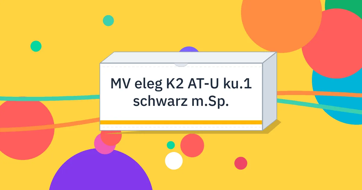 Symbolbild: Packung mit der Aufschrift MV eleg K2 AT-U ku.1 schwarz m.Sp. (PZN 00315749) – Verfügbarkeit und Bezug in Apotheken in Frankfurt am Main