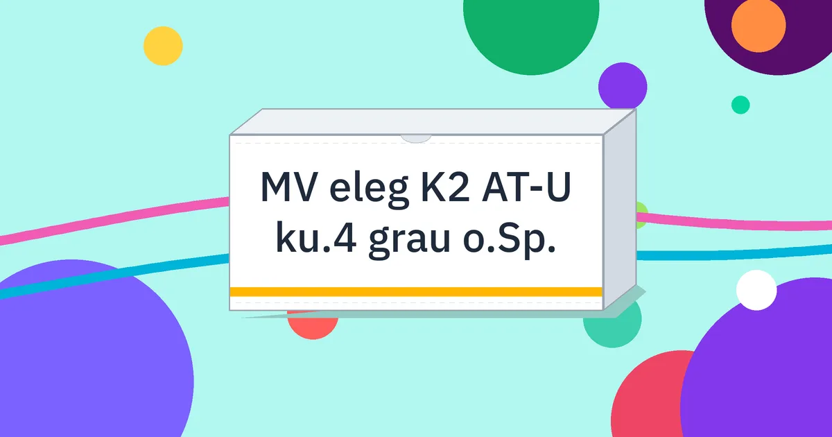 Symbolbild: Packung mit der Aufschrift MV eleg K2 AT-U ku.4 grau o.Sp. (PZN 18923662) – Verfügbarkeit und Bezug in Apotheken in Frankfurt am Main