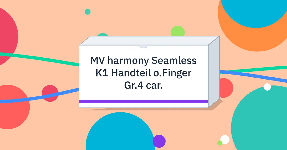 Symbolbild: Packung mit der Aufschrift MV harmony Seamless K1 Handteil o.Finger Gr.4 car. (PZN 17590520) – Verfügbarkeit und Bezug in Apotheken in Frankfurt am Main