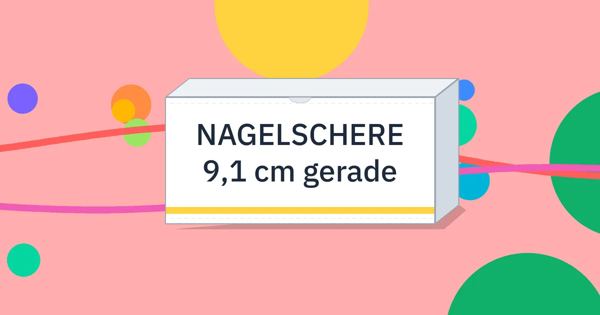 Symbolbild: Packung mit der Aufschrift NAGELSCHERE 9,1 cm gerade (PZN 14155396) – Verfügbarkeit und Bezug in Apotheken in Frankfurt am Main