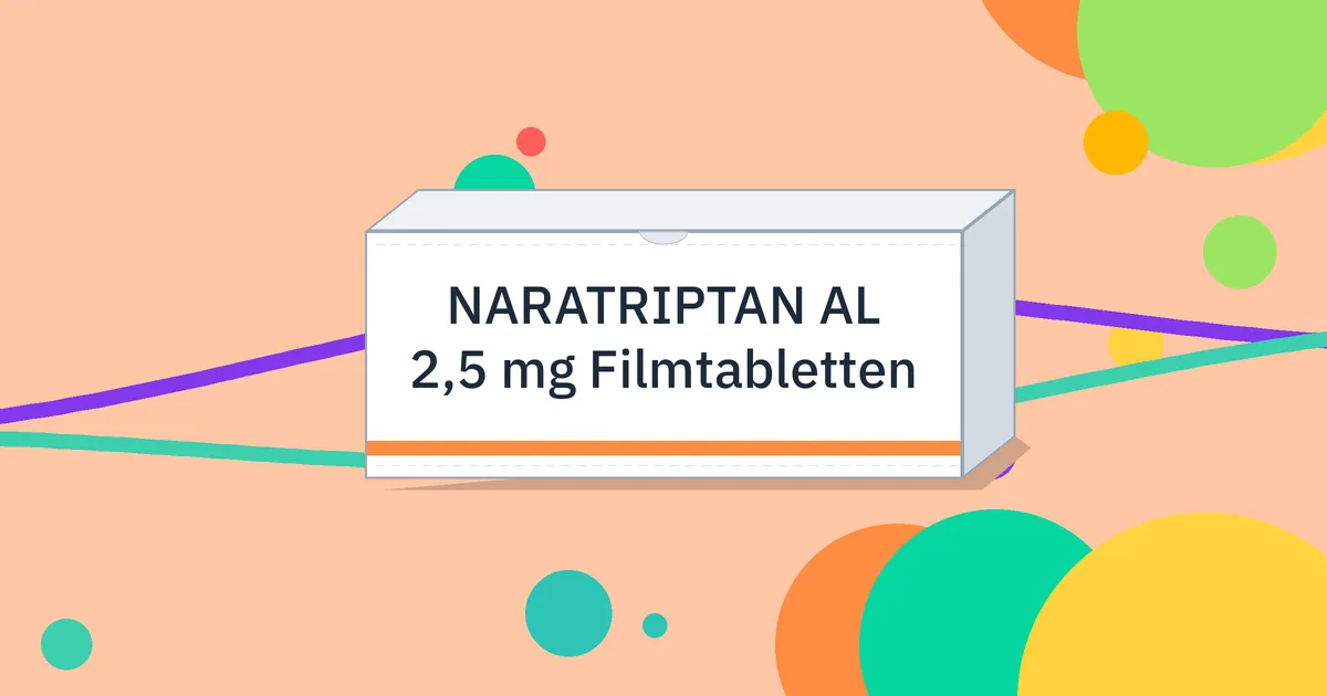 Symbolbild: Packung mit der Aufschrift NARATRIPTAN AL 2,5 mg Filmtabletten (PZN 09296999) – Verfügbarkeit und Bezug in Apotheken in Frankfurt am Main
