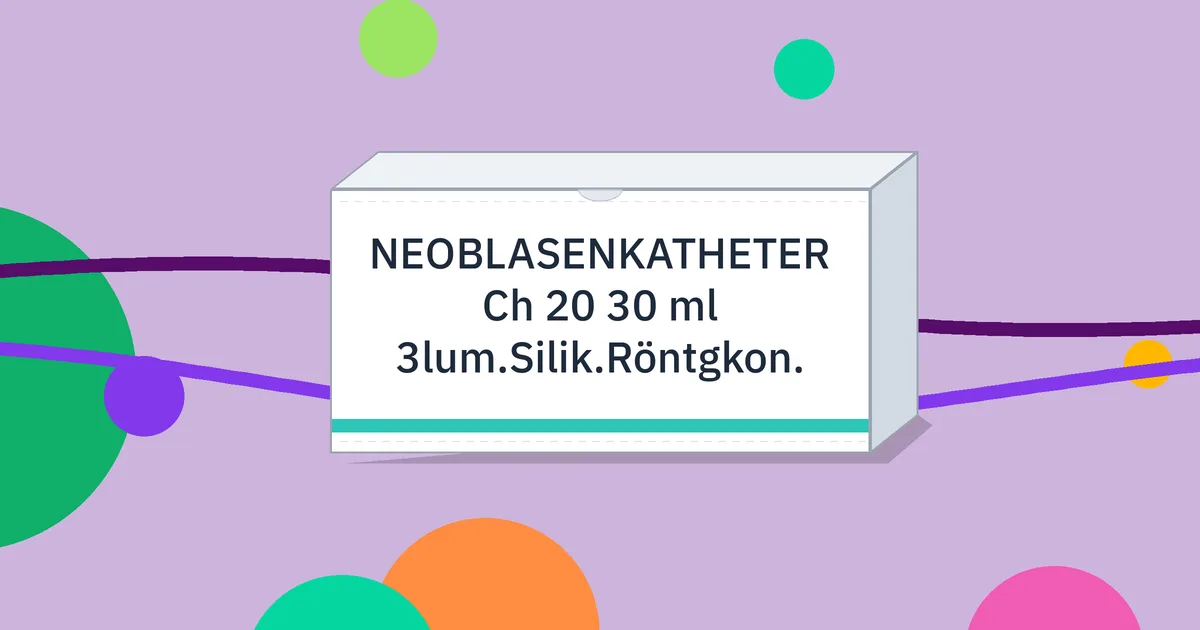 Symbolbild: Packung mit der Aufschrift NEOBLASENKATHETER Ch 20 30 ml 3lum.Silik.Röntgkon. (PZN 17508151) – Verfügbarkeit und Bezug in Apotheken in Frankfurt am Main