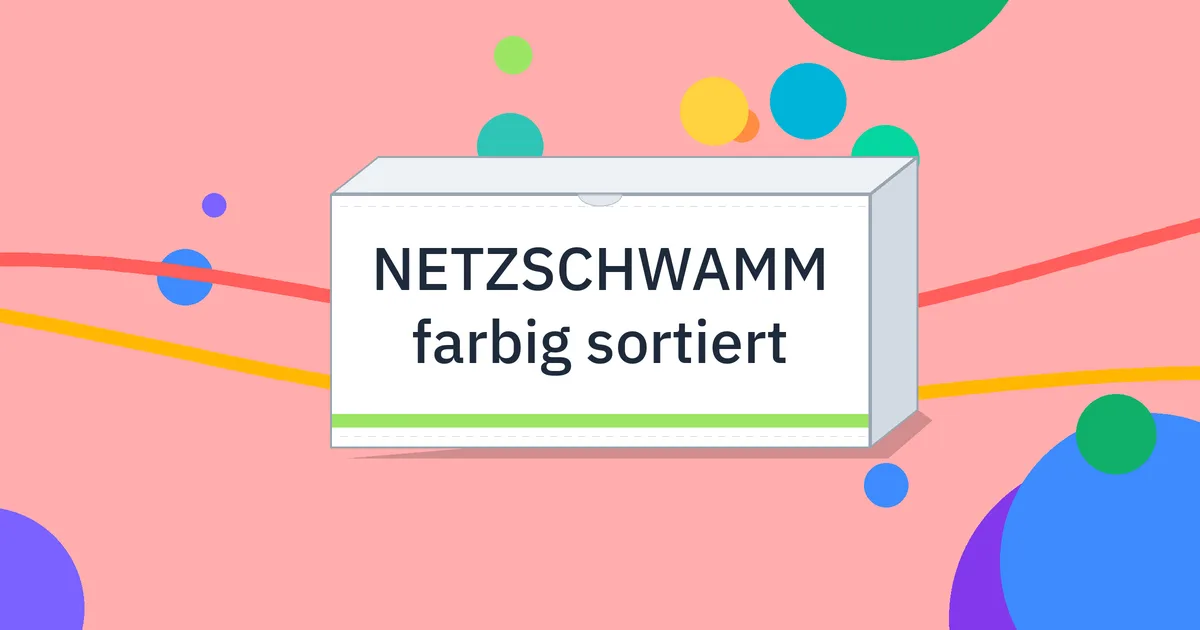 Symbolbild: Packung mit der Aufschrift NETZSCHWAMM farbig sortiert (PZN 14263565) – Verfügbarkeit und Bezug in Apotheken in Frankfurt am Main