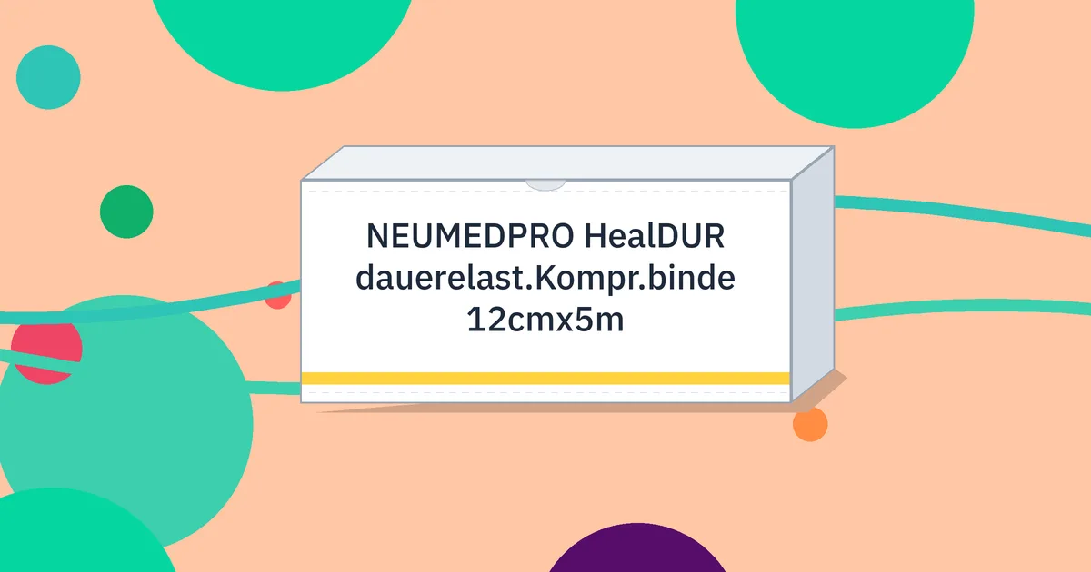 Symbolbild: Packung mit der Aufschrift NEUMEDPRO HealDUR dauerelast.Kompr.binde 12cmx5m (PZN 19553954) – Verfügbarkeit und Bezug in Apotheken in Frankfurt am Main