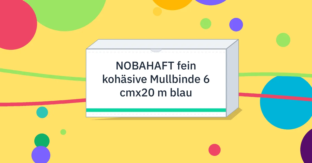 Symbolbild: Packung mit der Aufschrift NOBAHAFT fein kohäsive Mullbinde 6 cmx20 m blau (PZN 07742733) – Verfügbarkeit und Bezug in Apotheken in Frankfurt am Main