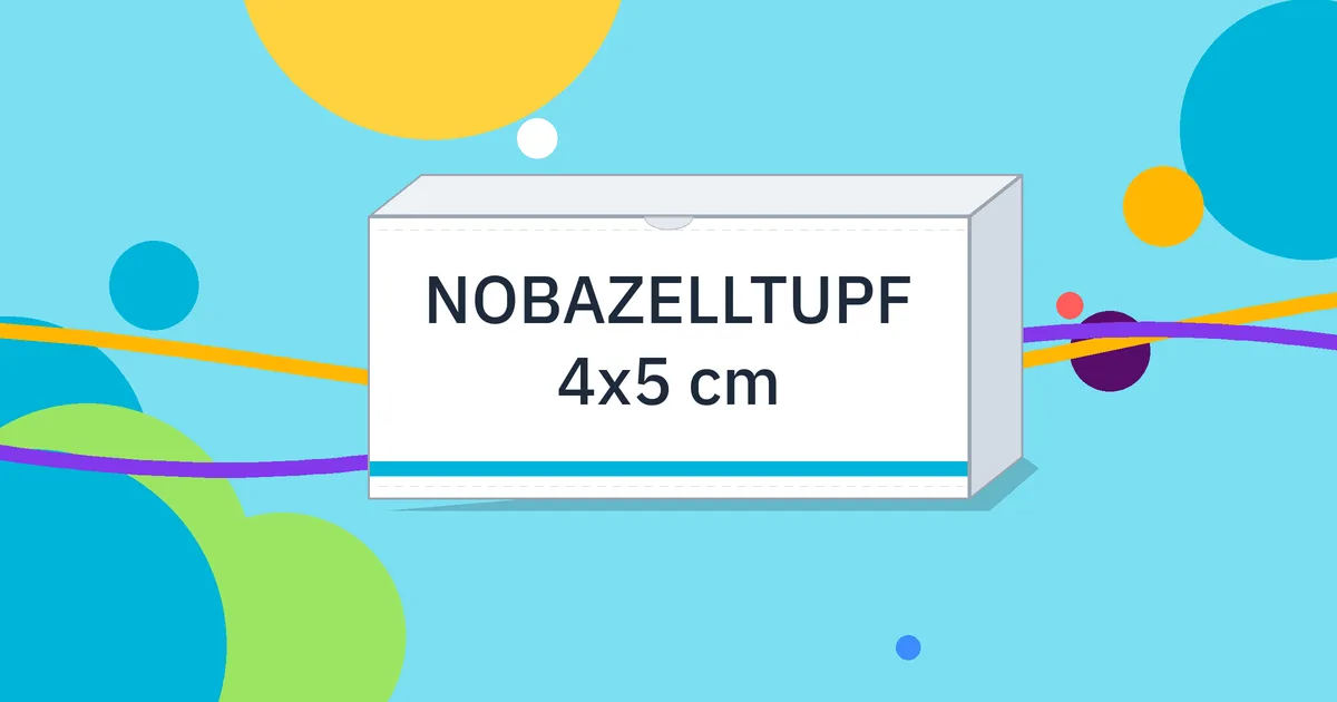 Symbolbild: Packung mit der Aufschrift NOBAZELLTUPF 4x5 cm (PZN 09489184) – Verfügbarkeit und Bezug in Apotheken in Frankfurt am Main