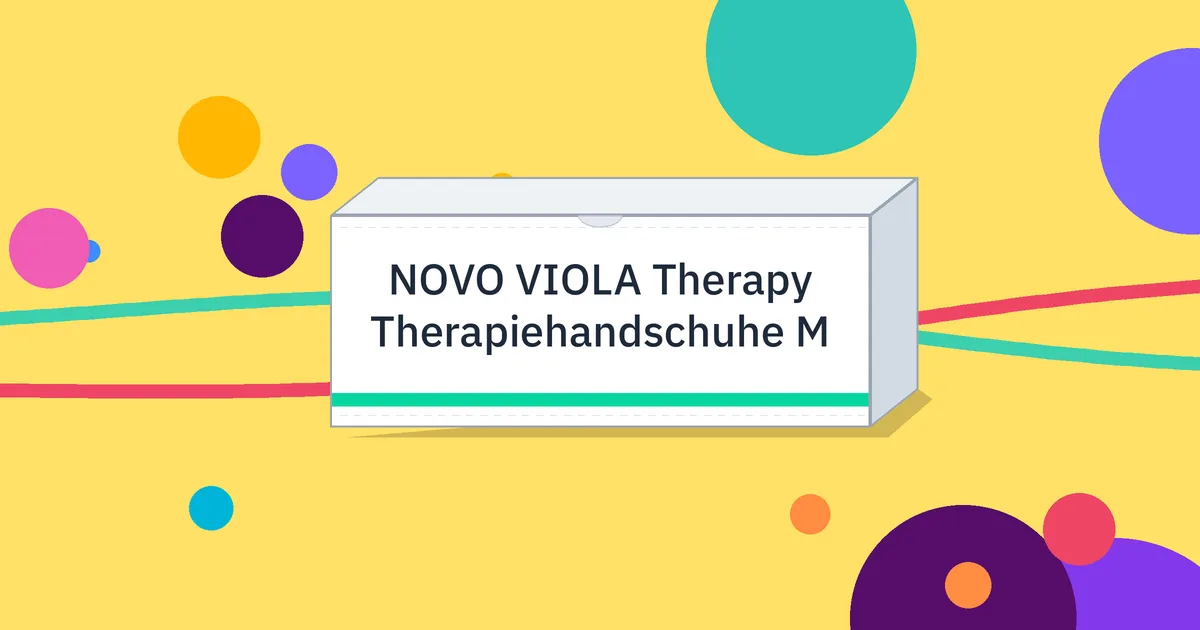 Symbolbild: Packung mit der Aufschrift NOVO VIOLA Therapy Therapiehandschuhe M (PZN 19536358) – Verfügbarkeit und Bezug in Apotheken in Frankfurt am Main