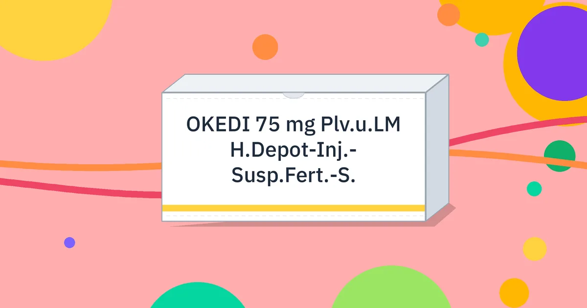 Symbolbild: Packung mit der Aufschrift OKEDI 75 mg Plv.u.LM H.Depot-Inj.-Susp.Fert.-S. (PZN 20402338) – Verfügbarkeit und Bezug in Apotheken in Frankfurt am Main