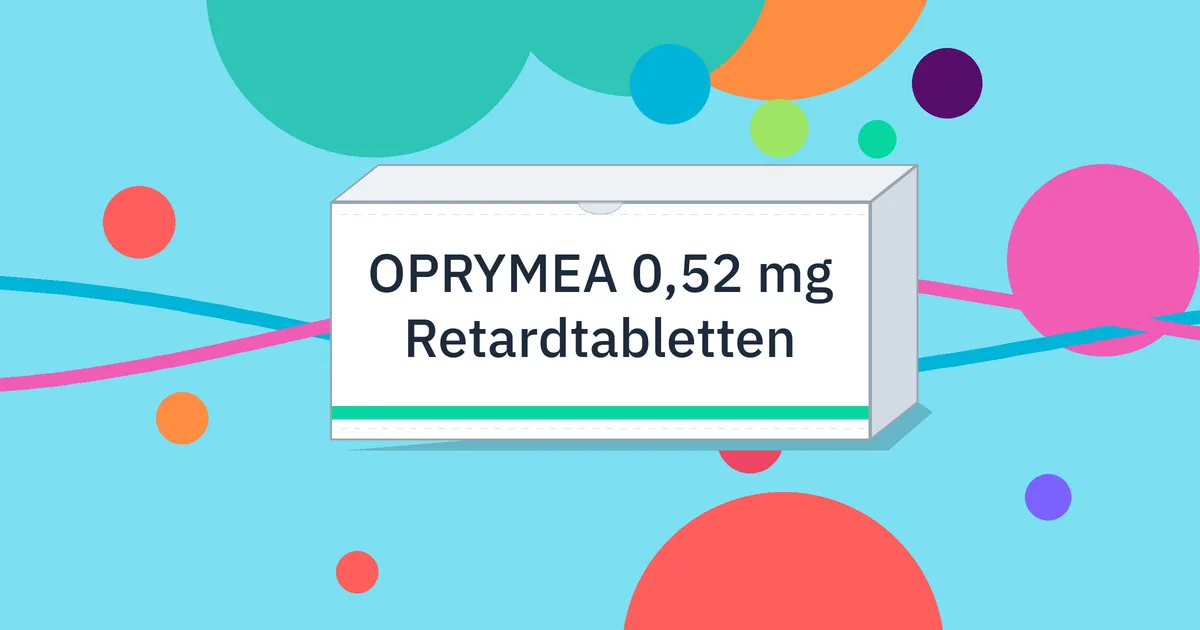 Symbolbild: Packung mit der Aufschrift OPRYMEA 0,52 mg Retardtabletten (PZN 14238722) – Verfügbarkeit und Bezug in Apotheken in Frankfurt am Main
