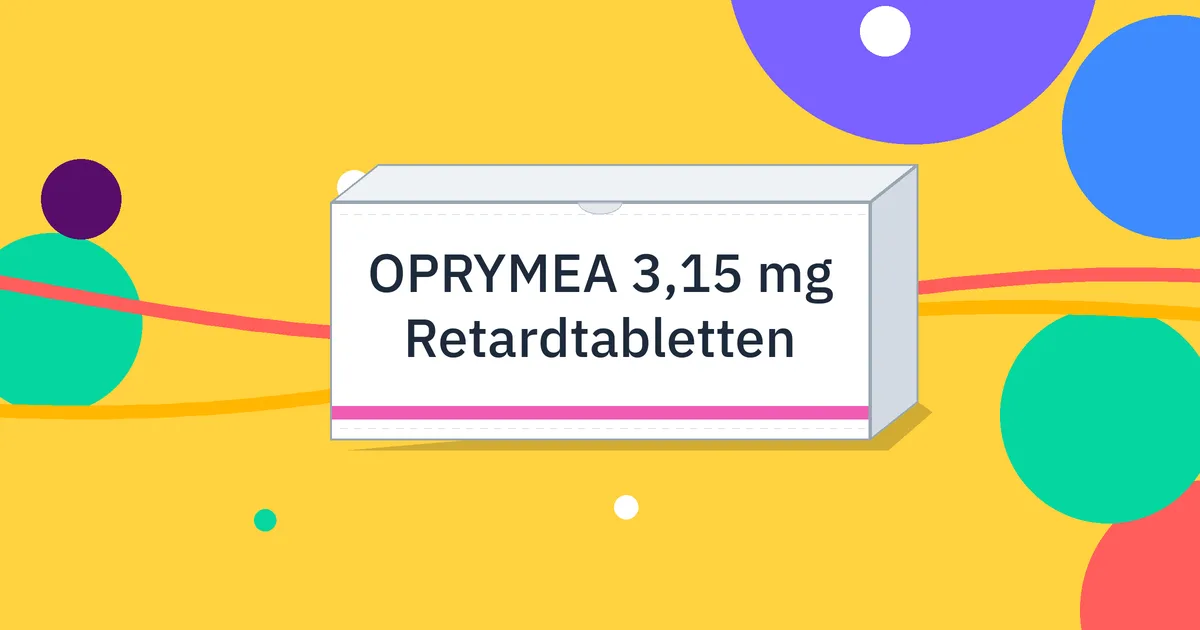 Symbolbild: Packung mit der Aufschrift OPRYMEA 3,15 mg Retardtabletten (PZN 10090694) – Verfügbarkeit und Bezug in Apotheken in Frankfurt am Main