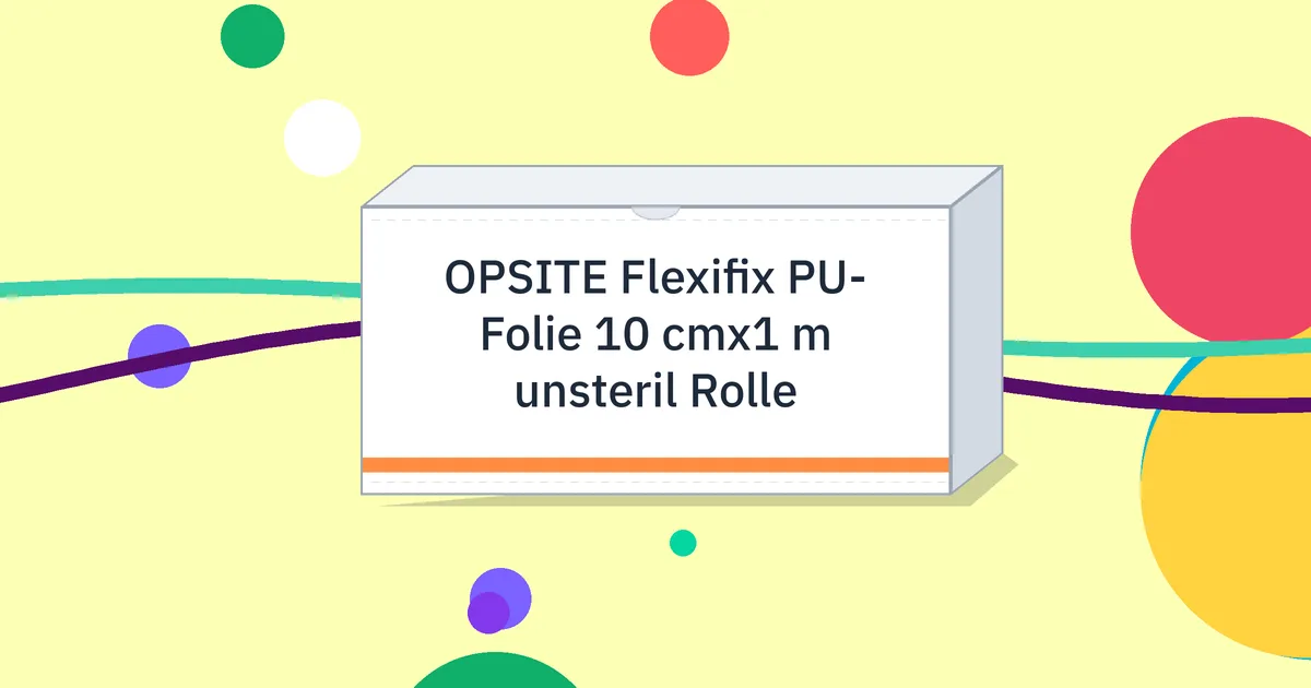 Symbolbild: Packung mit der Aufschrift OPSITE Flexifix PU-Folie 10 cmx1 m unsteril Rolle (PZN 17670064) – Verfügbarkeit und Bezug in Apotheken in Frankfurt am Main