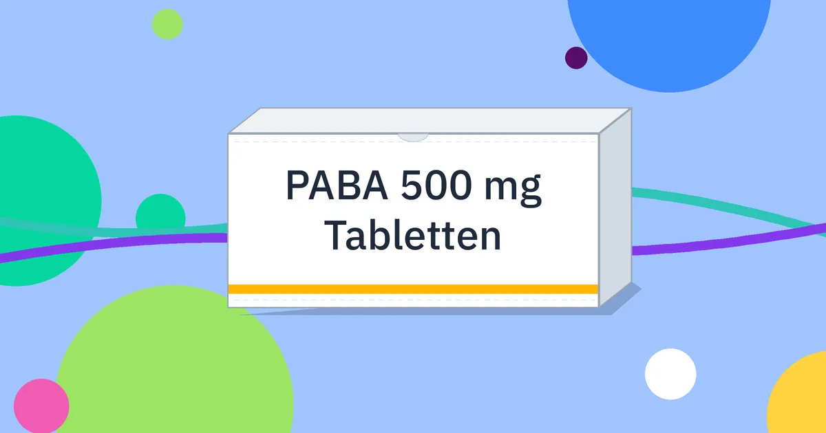 Symbolbild: Packung mit der Aufschrift PABA 500 mg Tabletten (PZN 12546230) – Verfügbarkeit und Bezug in Apotheken in Frankfurt am Main