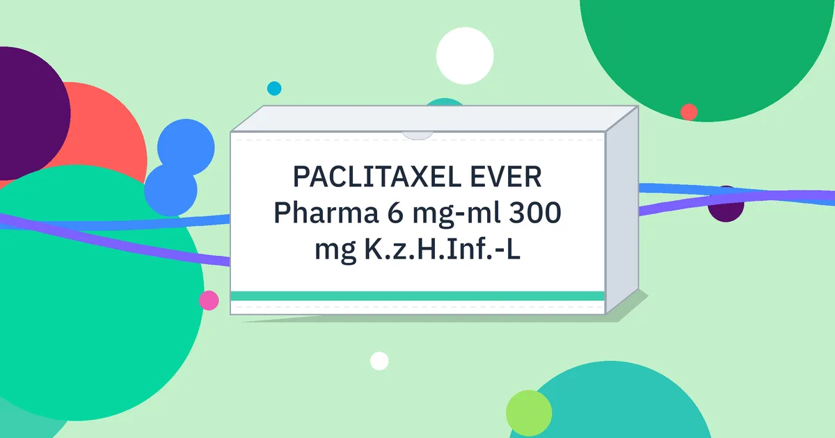 Symbolbild: Packung mit der Aufschrift PACLITAXEL EVER Pharma 6 mg-ml 300 mg K.z.H.Inf.-L (PZN 14854533) – Verfügbarkeit und Bezug in Apotheken in Frankfurt am Main