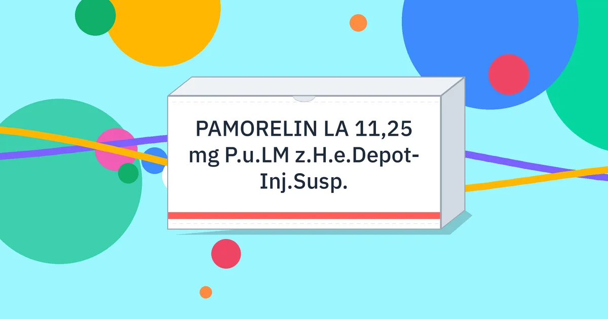 Symbolbild: Packung mit der Aufschrift PAMORELIN LA 11,25 mg P.u.LM z.H.e.Depot-Inj.Susp. (PZN 18762704) – Verfügbarkeit und Bezug in Apotheken in Frankfurt am Main