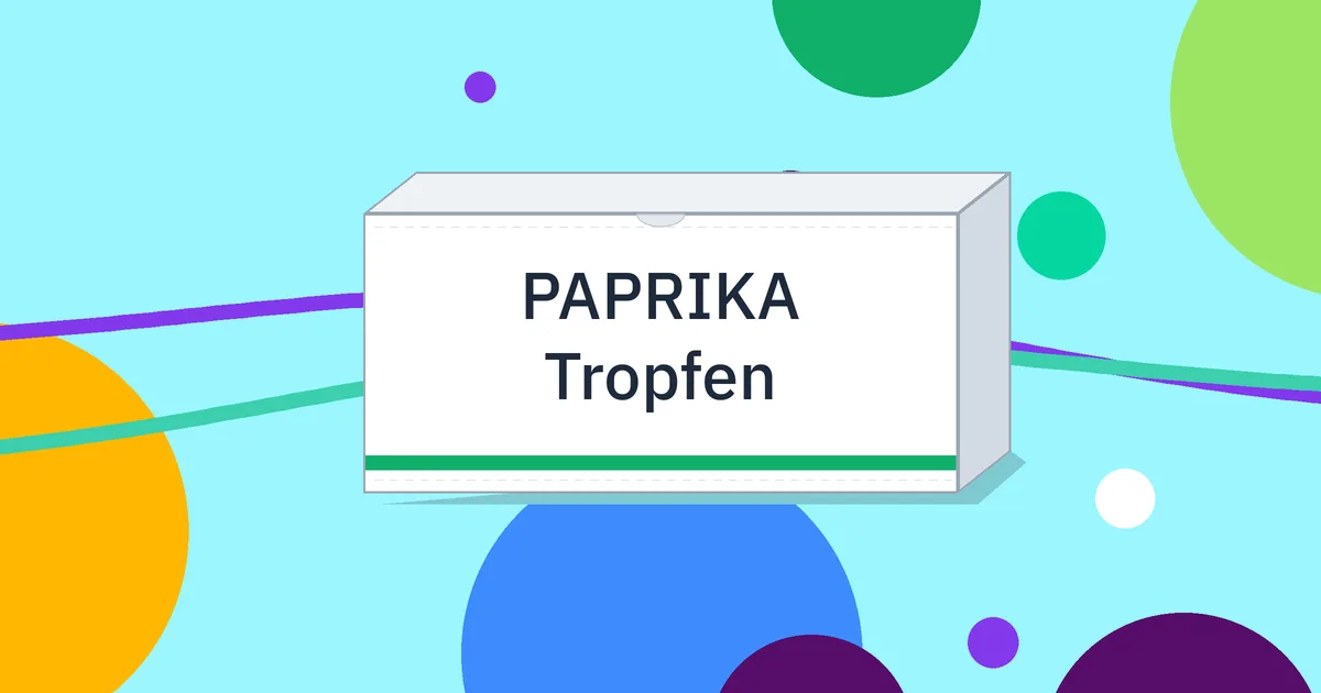 Symbolbild: Packung mit der Aufschrift PAPRIKA Tropfen (PZN 13980106) – Verfügbarkeit und Bezug in Apotheken in Frankfurt am Main