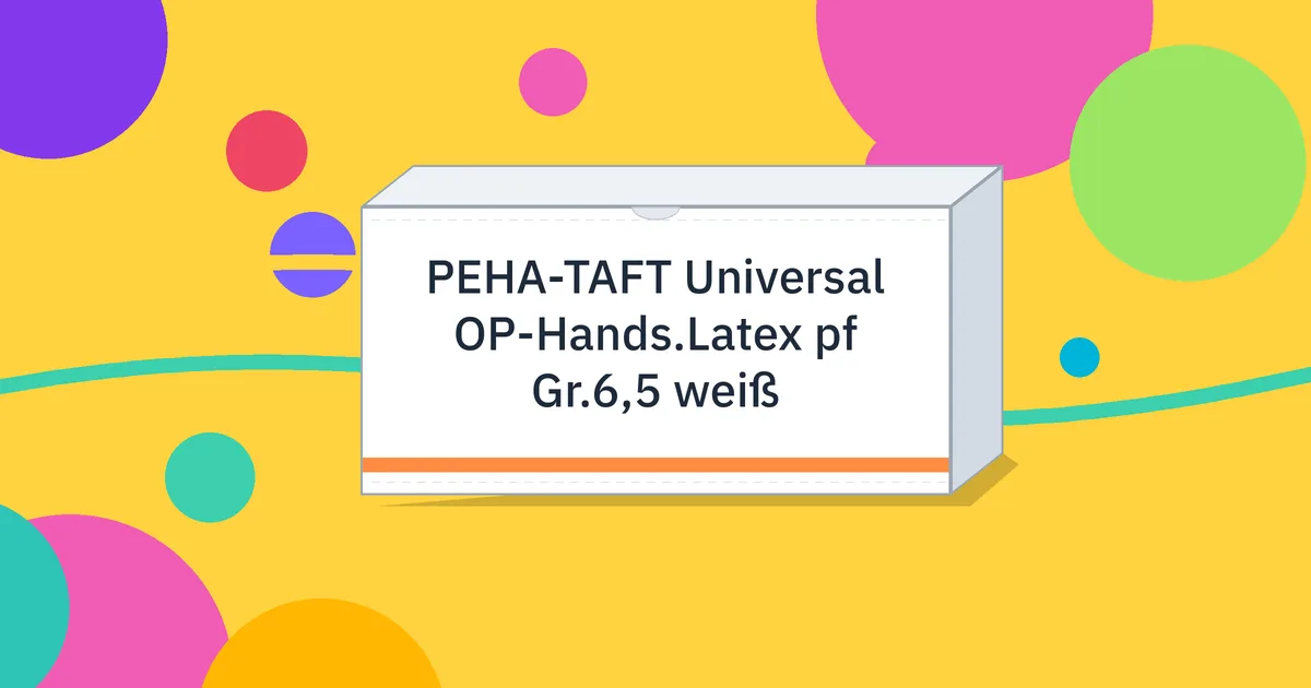 Symbolbild: Packung mit der Aufschrift PEHA-TAFT Universal OP-Hands.Latex pf Gr.6,5 weiß (PZN 20332520) – Verfügbarkeit und Bezug in Apotheken in Frankfurt am Main