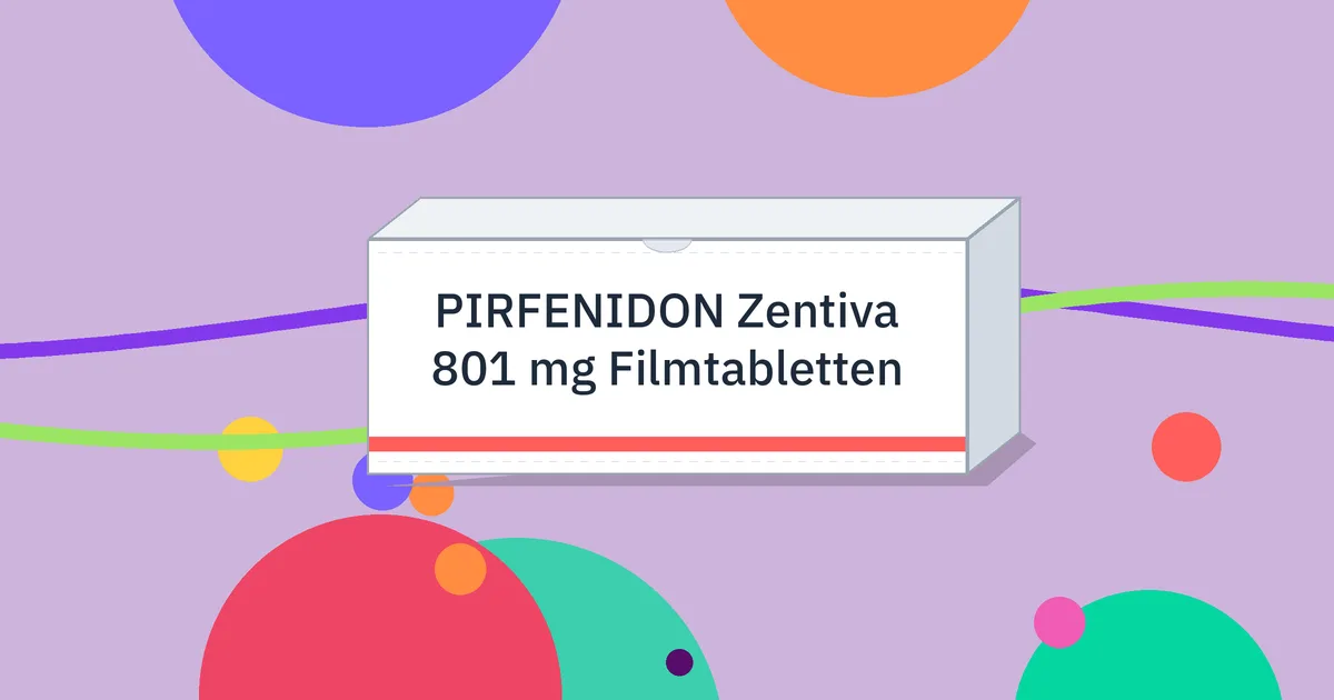 Symbolbild: Packung mit der Aufschrift PIRFENIDON Zentiva 801 mg Filmtabletten (PZN 20305569) – Verfügbarkeit und Bezug in Apotheken in Frankfurt am Main