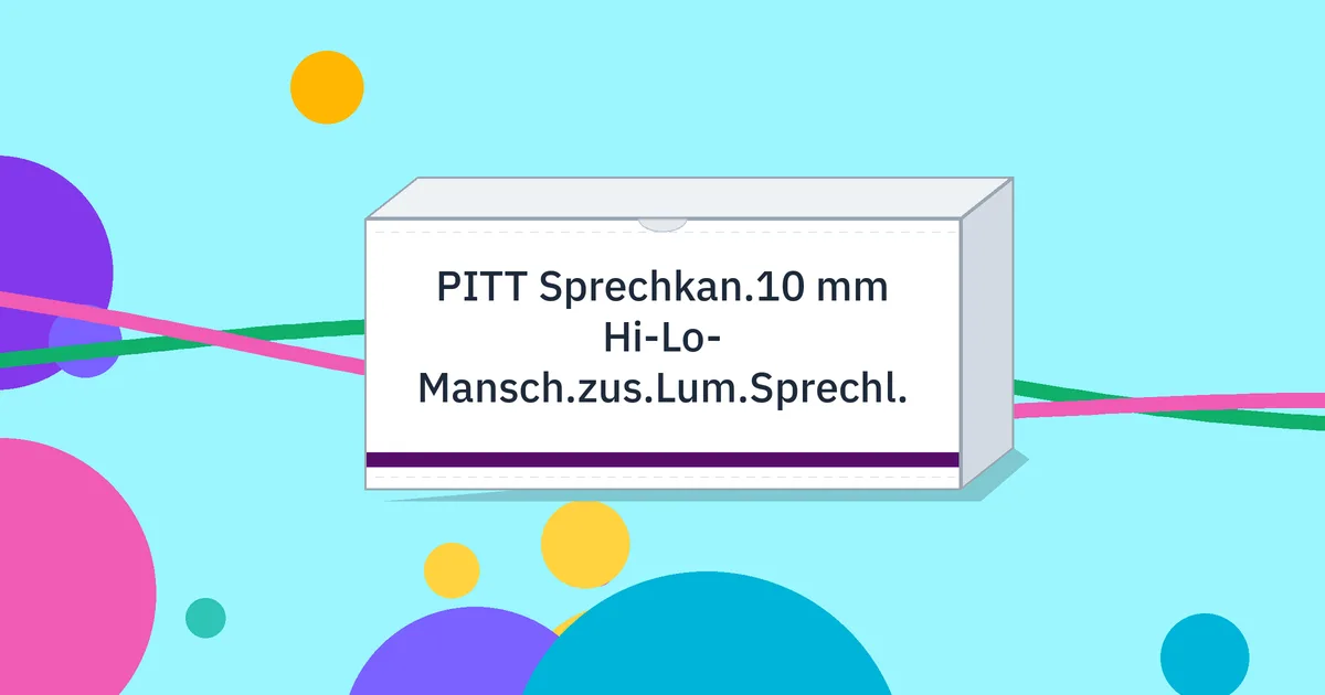 Symbolbild: Packung mit der Aufschrift PITT Sprechkan.10 mm Hi-Lo-Mansch.zus.Lum.Sprechl. (PZN 03380049) – Verfügbarkeit und Bezug in Apotheken in Frankfurt am Main