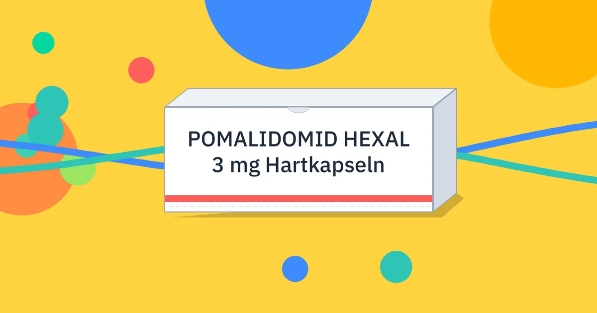 Symbolbild: Packung mit der Aufschrift POMALIDOMID HEXAL 3 mg Hartkapseln (PZN 19136469) – Verfügbarkeit und Bezug in Apotheken in Frankfurt am Main