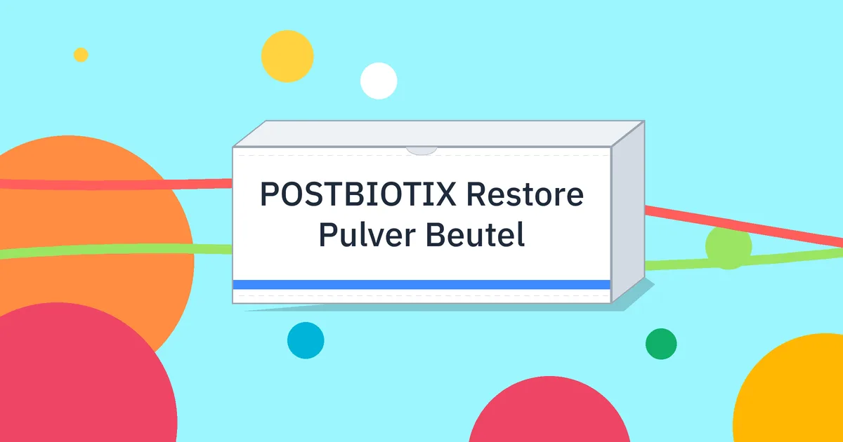 Symbolbild: Packung mit der Aufschrift POSTBIOTIX Restore Pulver Beutel (PZN 19161869) – Verfügbarkeit und Bezug in Apotheken in Frankfurt am Main