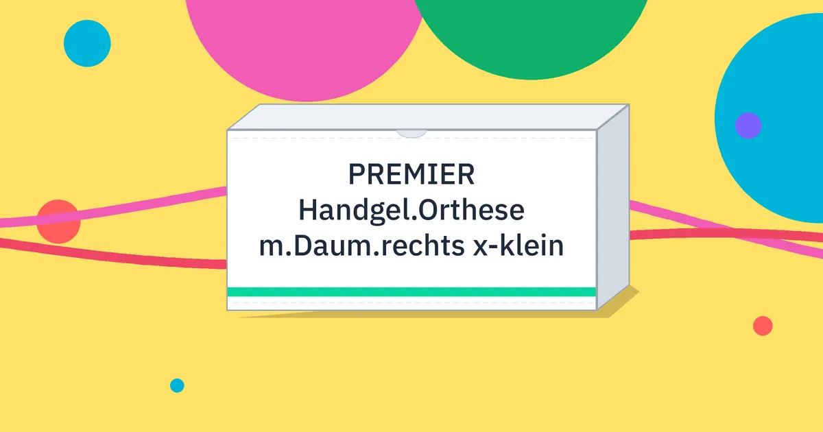 Symbolbild: Packung mit der Aufschrift PREMIER Handgel.Orthese m.Daum.rechts x-klein (PZN 06643756) – Verfügbarkeit und Bezug in Apotheken in Frankfurt am Main