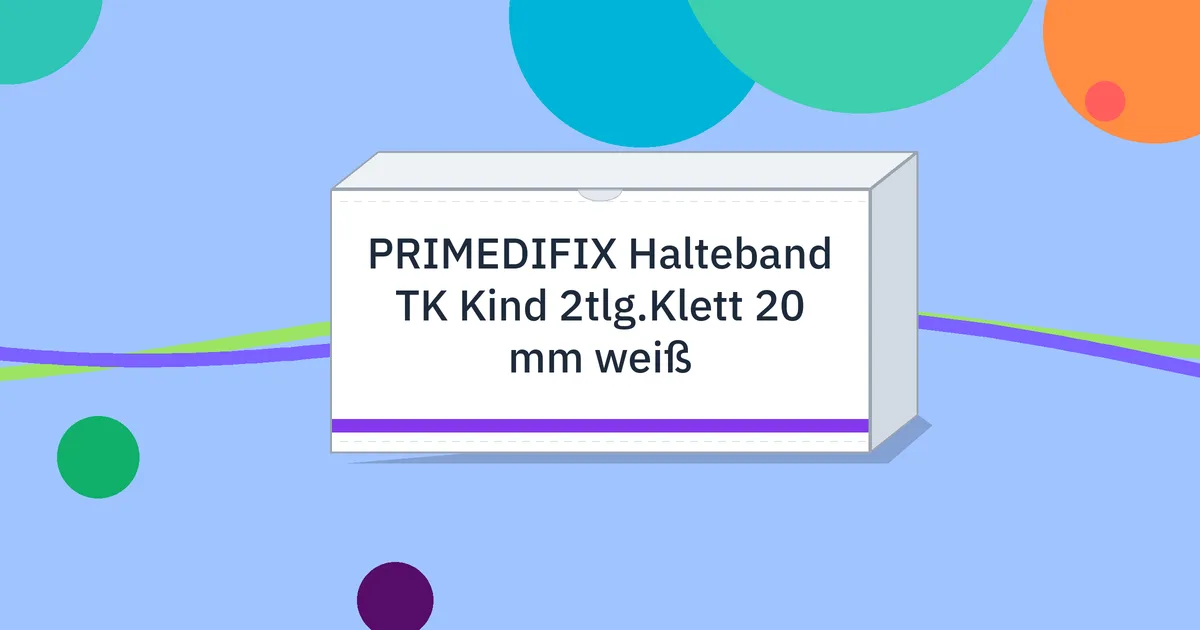 Symbolbild: Packung mit der Aufschrift PRIMEDIFIX Halteband TK Kind 2tlg.Klett 20 mm weiß (PZN 12603092) – Verfügbarkeit und Bezug in Apotheken in Frankfurt am Main