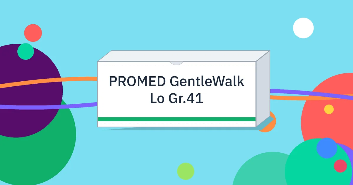 Symbolbild: Packung mit der Aufschrift PROMED GentleWalk Lo Gr.41 (PZN 07289736) – Verfügbarkeit und Bezug in Apotheken in Frankfurt am Main