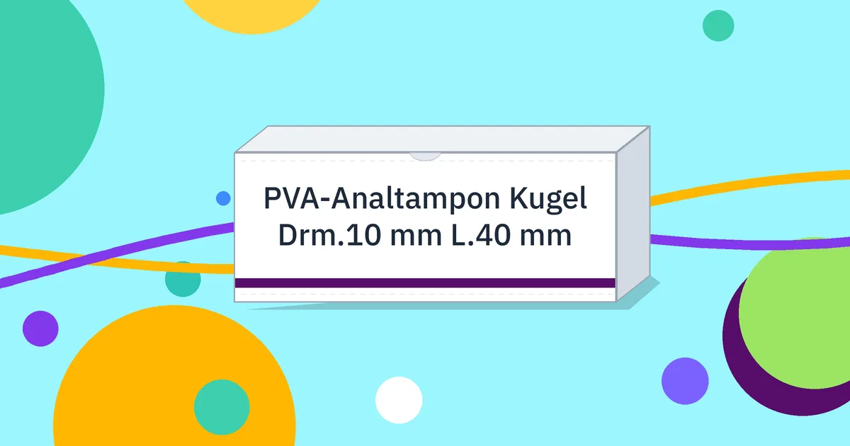 Symbolbild: Packung mit der Aufschrift PVA-Analtampon Kugel Drm.10 mm L.40 mm (PZN 12551113) – Verfügbarkeit und Bezug in Apotheken in Frankfurt am Main