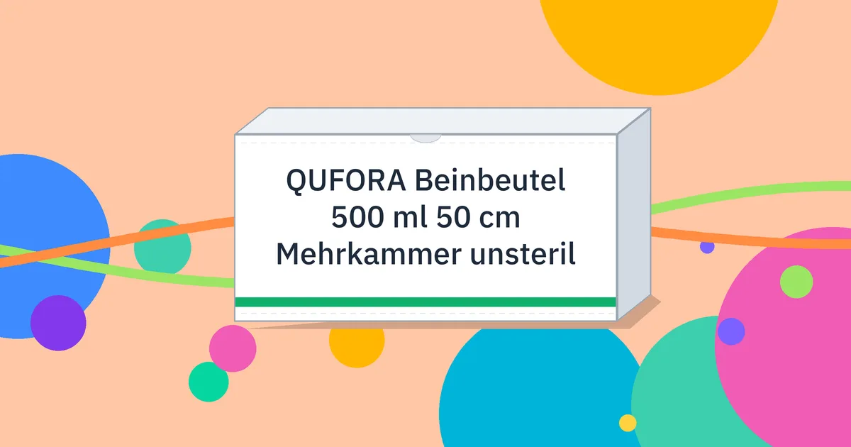 Symbolbild: Packung mit der Aufschrift QUFORA Beinbeutel 500 ml 50 cm Mehrkammer unsteril (PZN 02292998) – Verfügbarkeit und Bezug in Apotheken in Frankfurt am Main