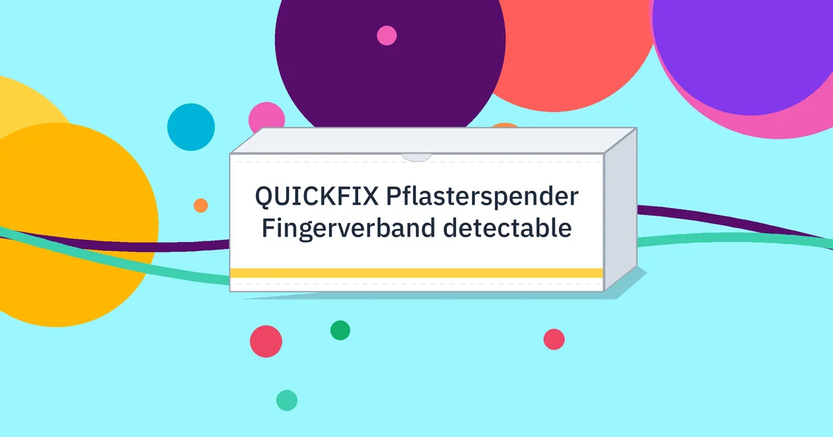 Symbolbild: Packung mit der Aufschrift QUICKFIX Pflasterspender Fingerverband detectable (PZN 09535292) – Verfügbarkeit und Bezug in Apotheken in Frankfurt am Main