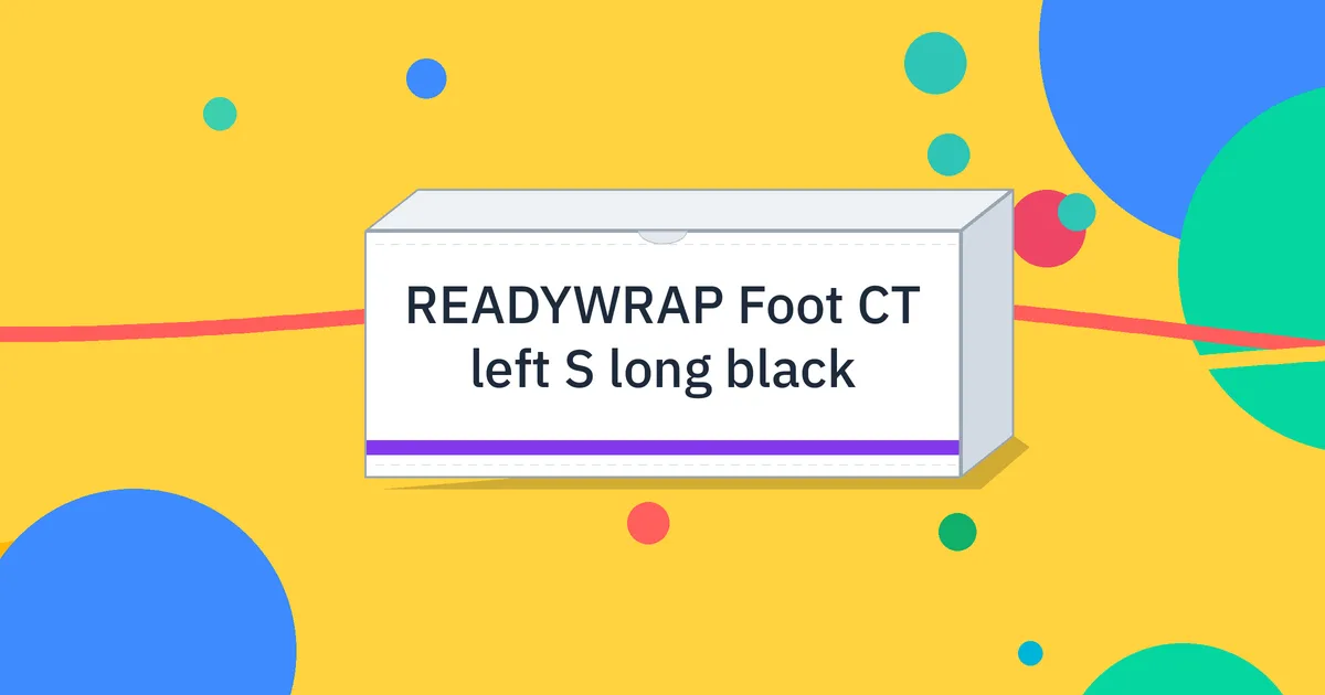 Symbolbild: Packung mit der Aufschrift READYWRAP Foot CT left S long black (PZN 18008864) – Verfügbarkeit und Bezug in Apotheken in Frankfurt am Main