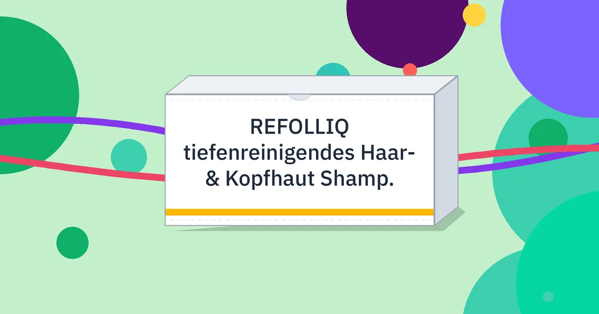 Symbolbild: Packung mit der Aufschrift REFOLLIQ tiefenreinigendes Haar- & Kopfhaut Shamp. (PZN 19659871) – Verfügbarkeit und Bezug in Apotheken in Frankfurt am Main