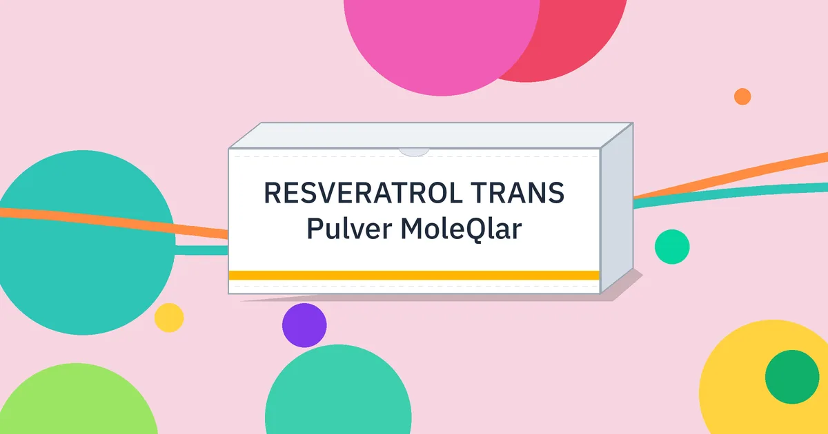 Symbolbild: Packung mit der Aufschrift RESVERATROL TRANS Pulver MoleQlar (PZN 19394734) – Verfügbarkeit und Bezug in Apotheken in Frankfurt am Main