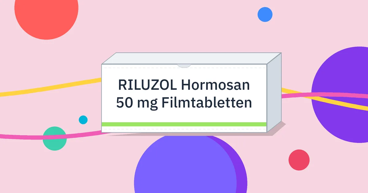 Symbolbild: Packung mit der Aufschrift RILUZOL Hormosan 50 mg Filmtabletten (PZN 01155182) – Verfügbarkeit und Bezug in Apotheken in Frankfurt am Main