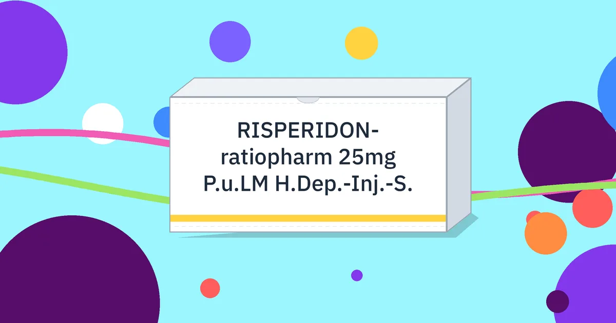 Symbolbild: Packung mit der Aufschrift RISPERIDON-ratiopharm 25mg P.u.LM H.Dep.-Inj.-S. (PZN 16232988) – Verfügbarkeit und Bezug in Apotheken in Frankfurt am Main