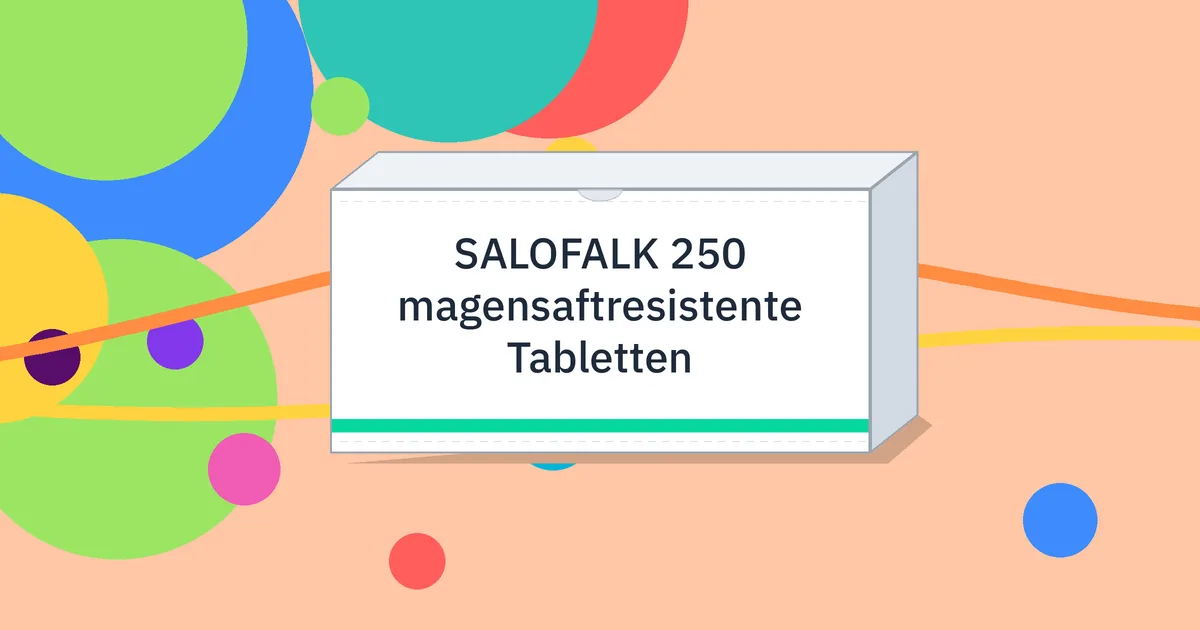 Symbolbild: Packung mit der Aufschrift SALOFALK 250 magensaftresistente Tabletten (PZN 01550346) – Verfügbarkeit und Bezug in Apotheken in Frankfurt am Main