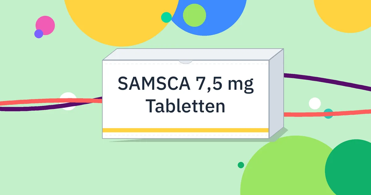 Symbolbild: Packung mit der Aufschrift SAMSCA 7,5 mg Tabletten (PZN 19477182) – Verfügbarkeit und Bezug in Apotheken in Frankfurt am Main